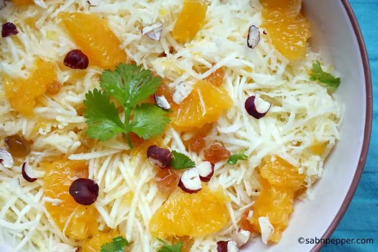 Salade de carottes blanches, orange, citron vert et noisettes