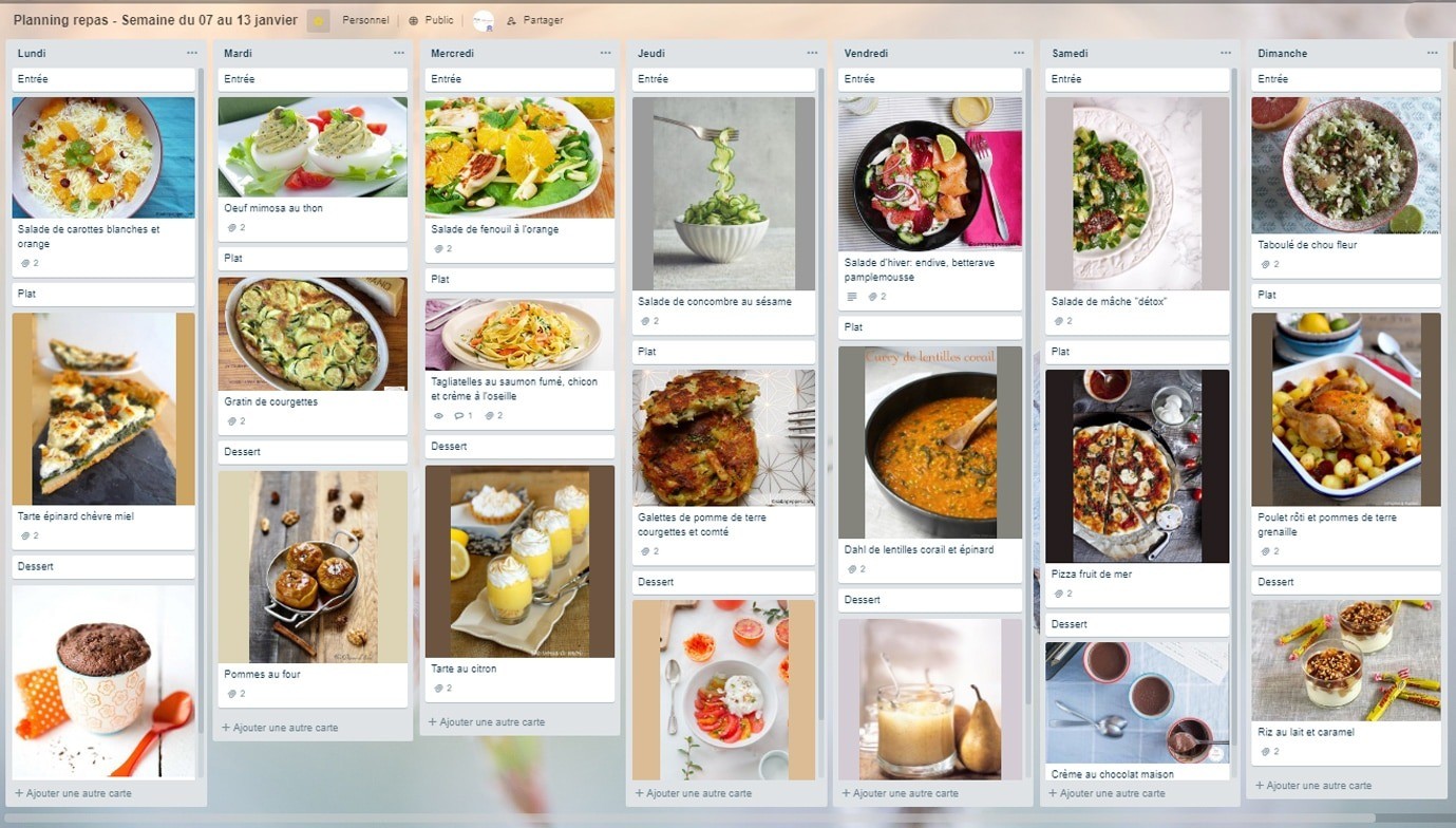 Comment organiser ses repas de la semaine avec Trello + menu de la ...