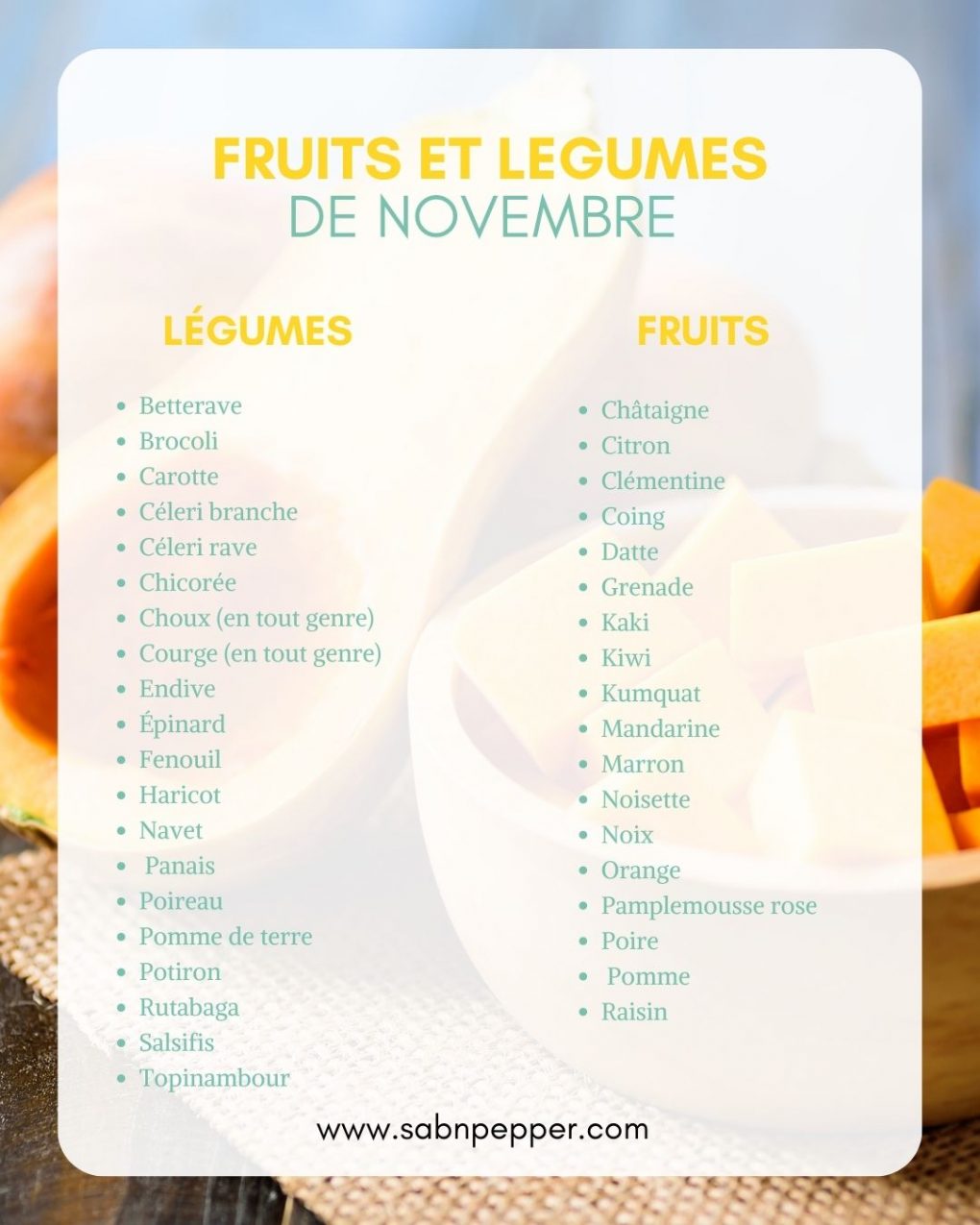 Les fruits et légumes du mois de Novembre - Sab'n'Pepper
